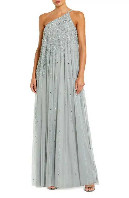 Mac Duggal One Shoulder Embellished Trapeze A-line Gown - Sage