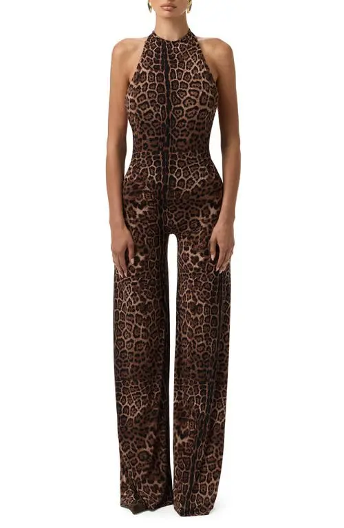 Naked Wardrobe Print Wide Leg Halter Jumpsuit - Brown Leopard