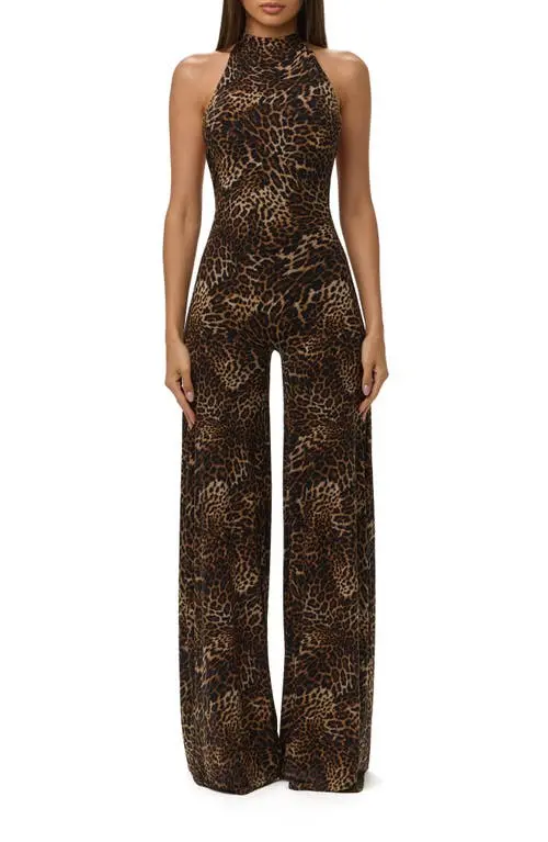 Naked Wardrobe Print Wide Leg Halter Jumpsuit - Spotted Leopard