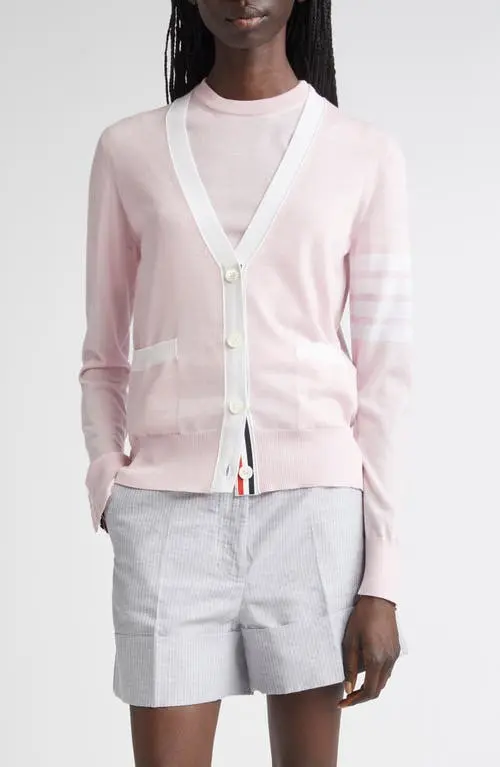 Thom Browne 4-bar Relaxed Fit V-neck Virgin Wool Cardigan - Light Pink