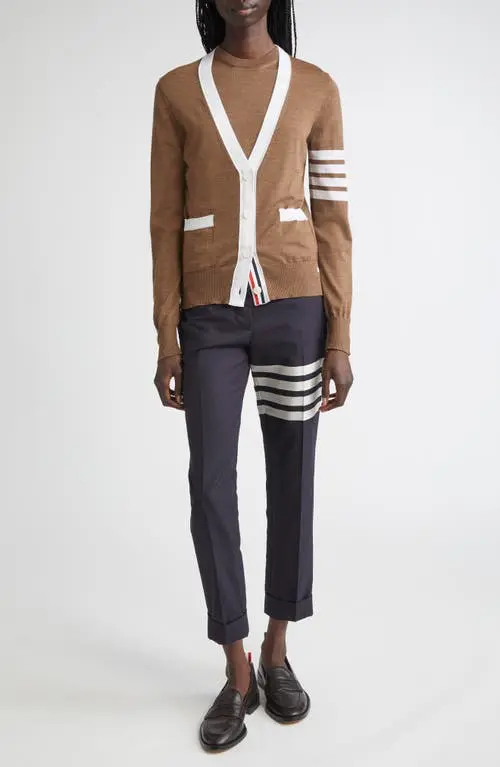 Thom Browne 4-bar Relaxed Fit V-neck Virgin Wool Cardigan - Walnut
