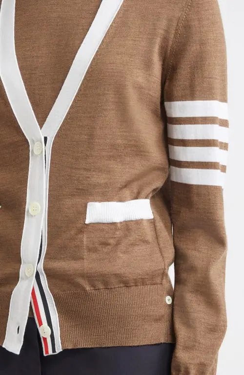 Thom Browne 4-bar Relaxed Fit V-neck Virgin Wool Cardigan - Walnut