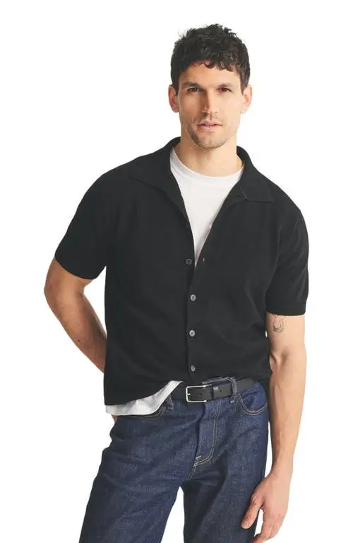 Naadam Signature Cashmere Short Sleeve Button Down - Black