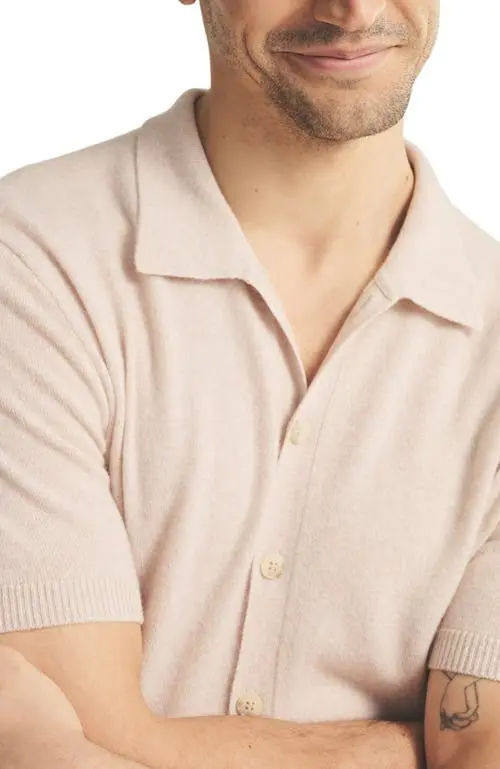 Naadam Signature Cashmere Short Sleeve Button Down - Light Sand