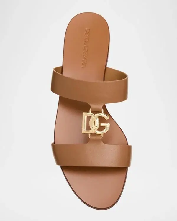 Dolce & Gabbana Bianca Logo Slide Sandals - Brown
