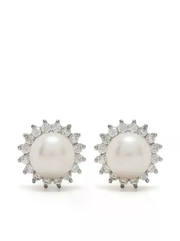 HZMER JEWELLERY Pearl Stud Earrings - Silver