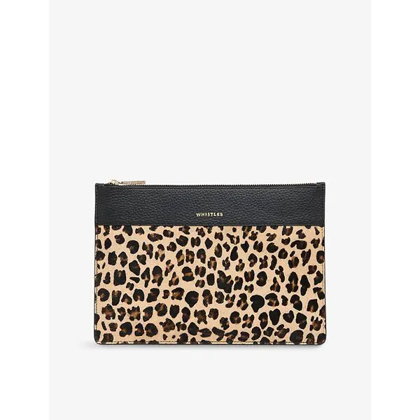Whistles Leopard-print Paneled Leather Clutch
