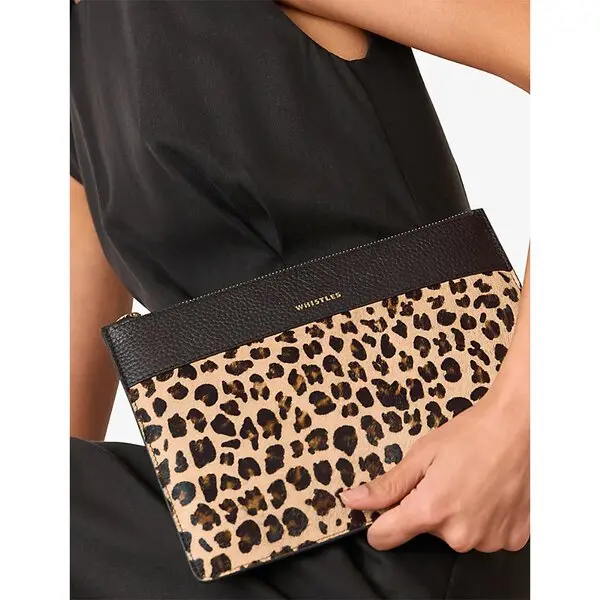 Whistles Leopard-print Paneled Leather Clutch