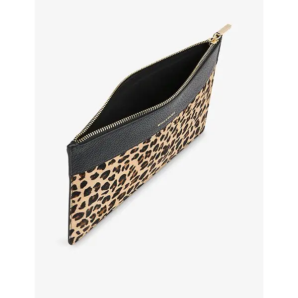 Whistles Leopard-print Paneled Leather Clutch