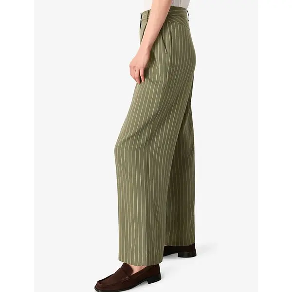 Whistles Lottie Pinstriped Wide-leg Trousers - Khaki/olive