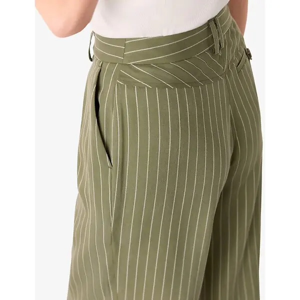 Whistles Lottie Pinstriped Wide-leg Trousers - Khaki/olive