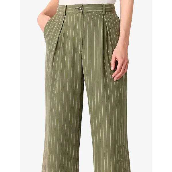 Whistles Lottie Pinstriped Wide-leg Trousers - Khaki/olive