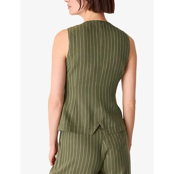 Whistles Pinstripe Regular-fit Woven Waistcoat - Khaki/olive
