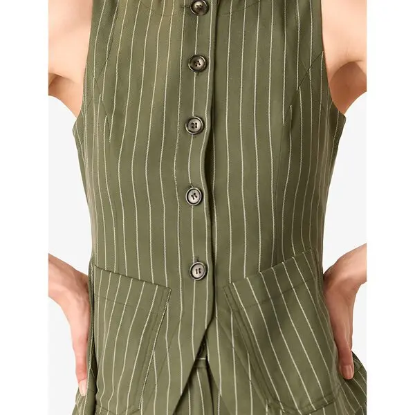 Whistles Pinstripe Regular-fit Woven Waistcoat - Khaki/olive