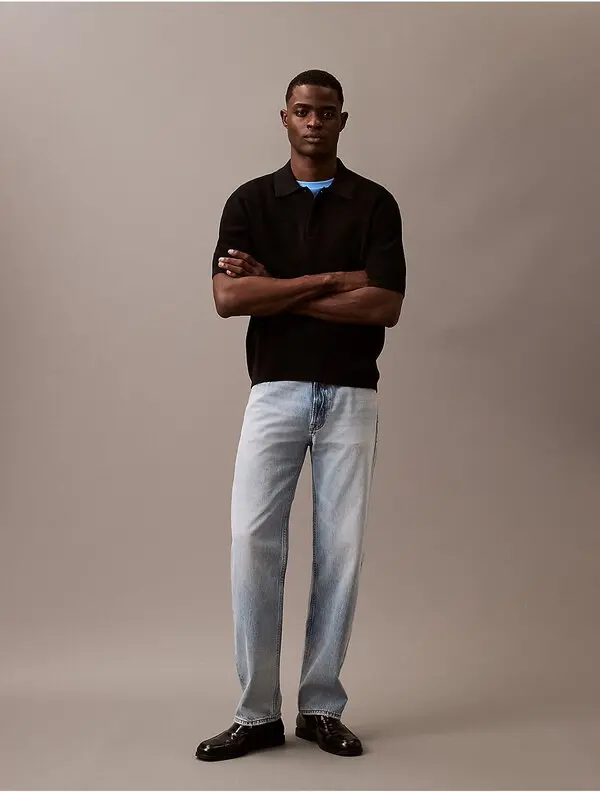 Calvin Klein Smooth Cotton Waffle Sweater Polo Shirt - Black