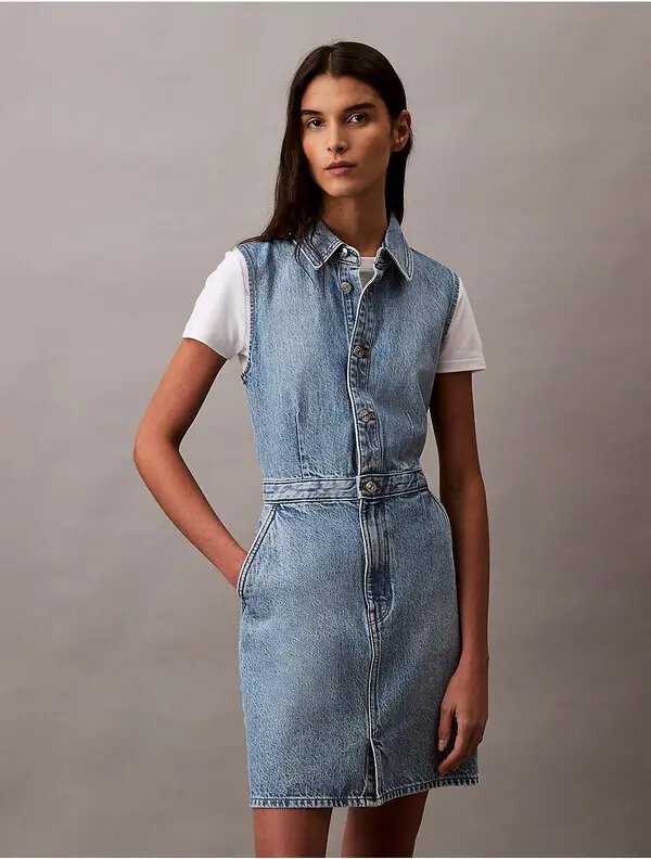 calvin klein denim dress women Calvin Klein Jeans Women's Relaxed Denim Mini Popover Dress