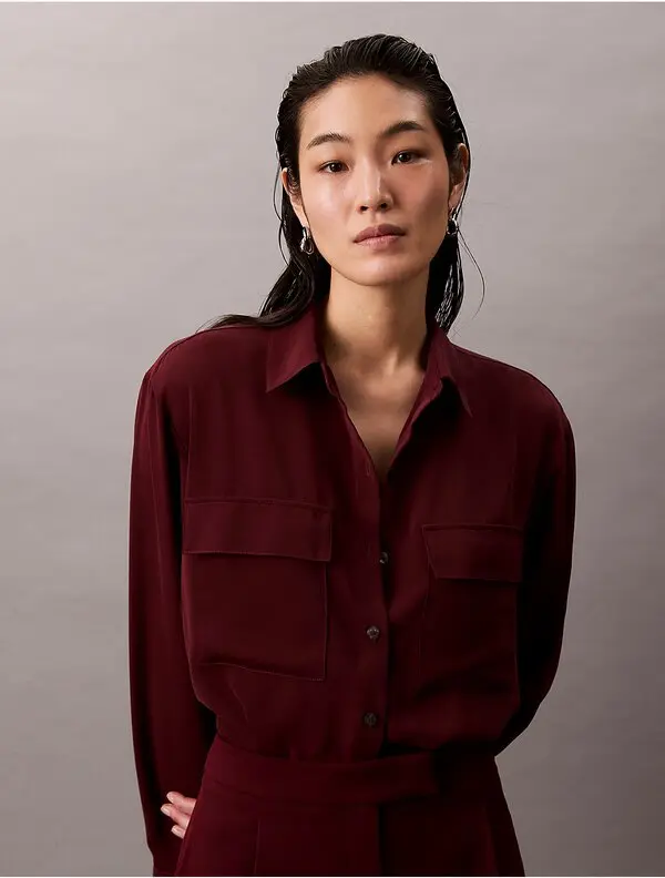 Calvin Klein Relaxed Button-down Utility Shirt - Deep Rouge