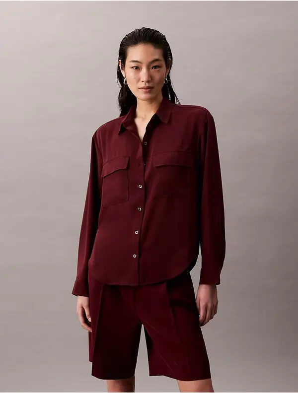 Calvin Klein Relaxed Button-down Utility Shirt - Deep Rouge