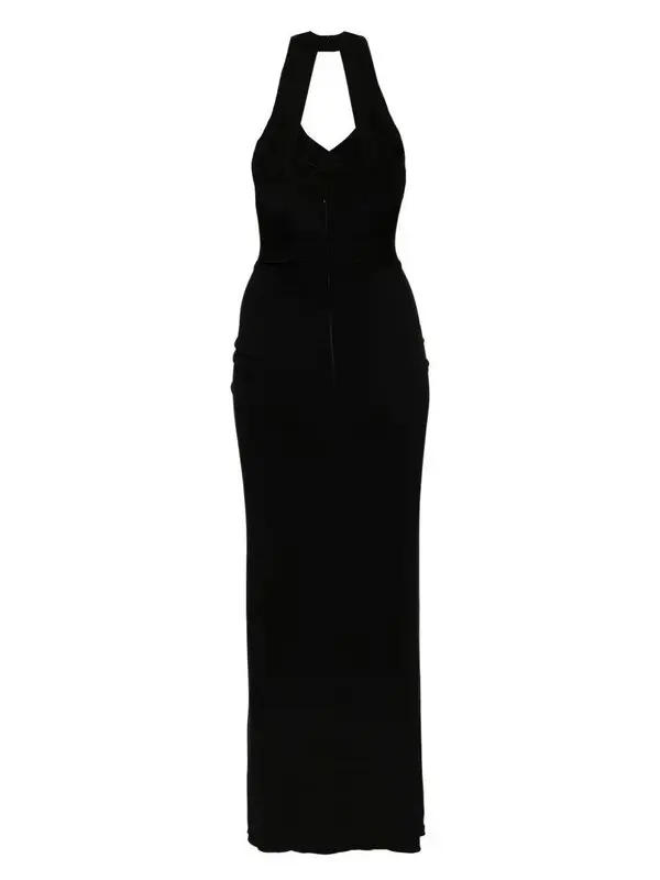HERVE L. LEROUX Open Neck Draped Midi Dress