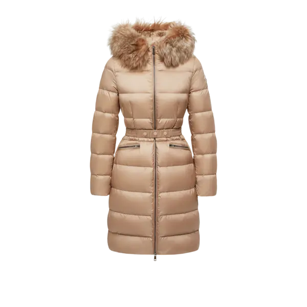 Moncler Boedic Long Down Jacket - Beige | Editorialist