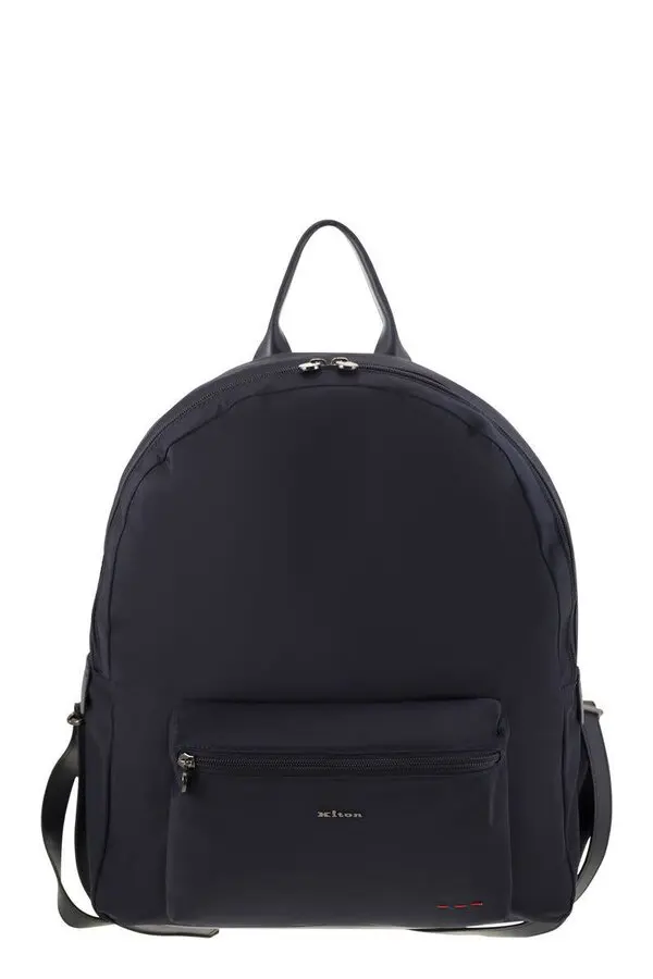Kiton Technical Fabric Backpack With Logo - Blue