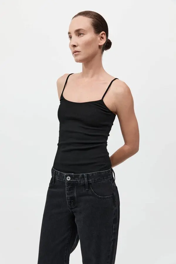ST. AGNI Ribbed Organic Cotton Cami - Black