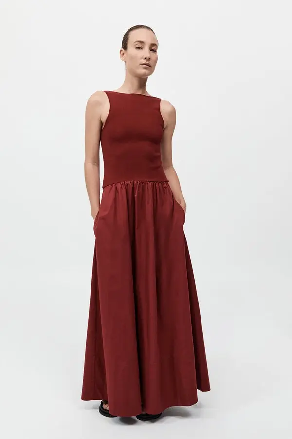 ST. AGNI Bateau Cut Out Dress - Berry