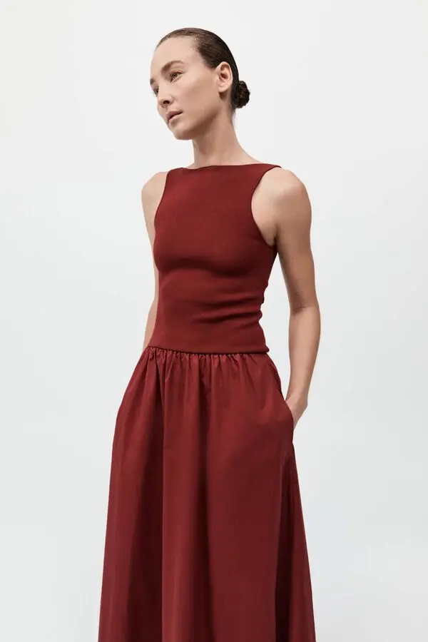 ST. AGNI Bateau Cut Out Dress - Berry