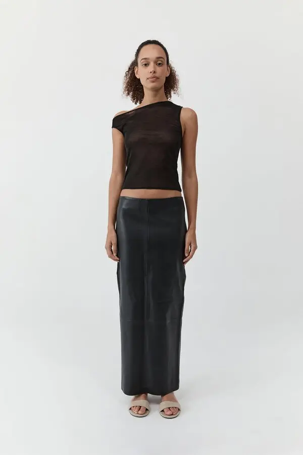 ST. AGNI Leather Column Maxi Skirt - Black