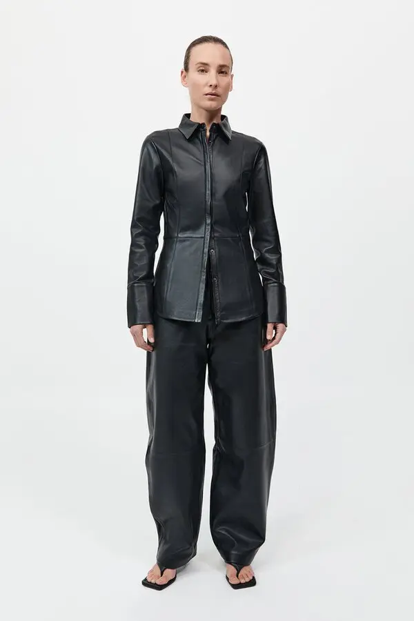 ST. AGNI Leather Panelled Shirt