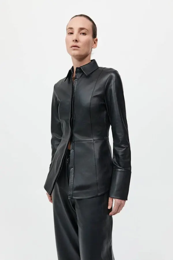 ST. AGNI Leather Panelled Shirt