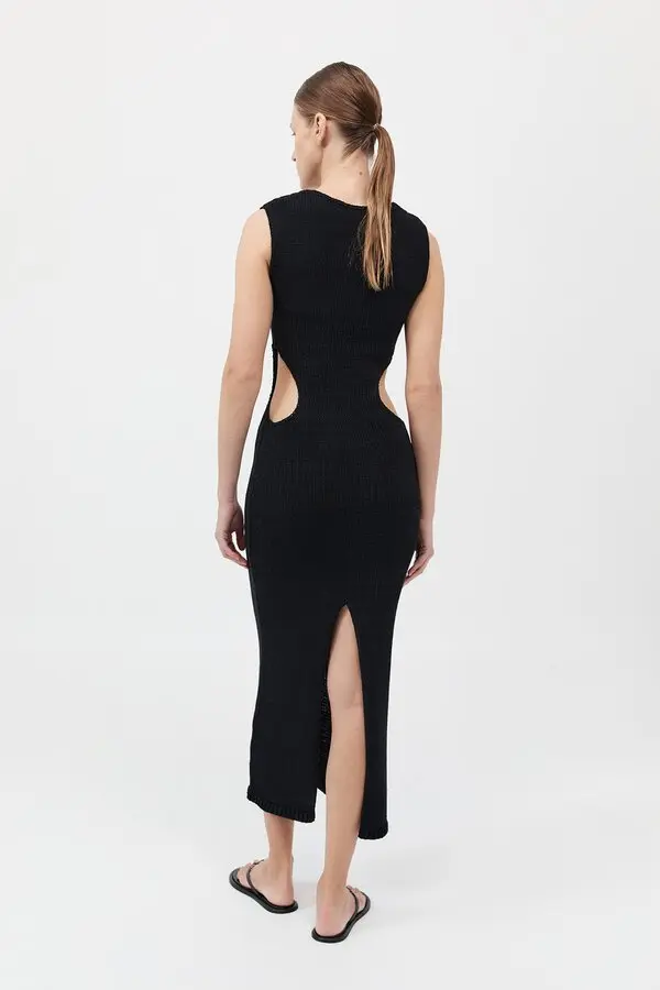 St. Agni Linen Silk Blend Cut Out Dress - Black | Editorialist
