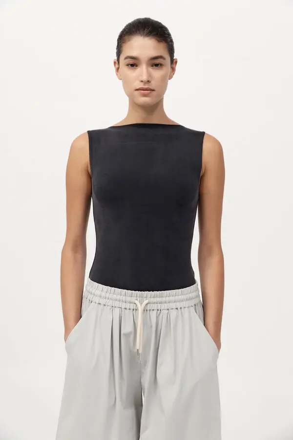 ST. AGNI Cupro Jersey Sleeveless Top - Black