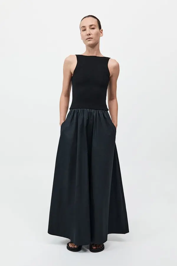 ST. AGNI Bateau Cut Out Maxi Dress - Black