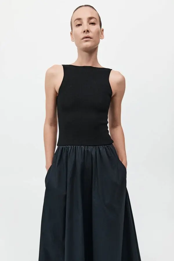 ST. AGNI Bateau Cut Out Maxi Dress - Black