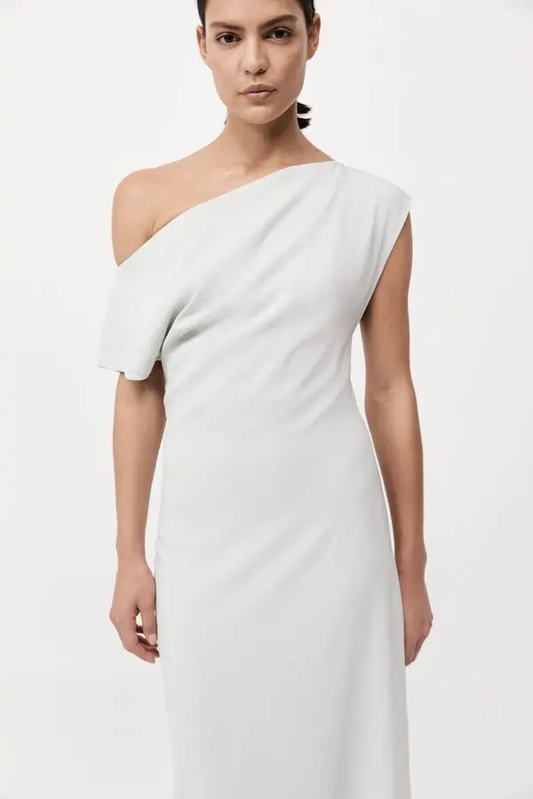St. Agni Asymmetric Off Shoulder Maxi Dress - Silver | Editorialist