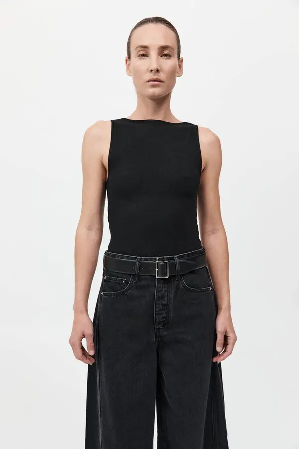 ST. AGNI Rib Bateau Cut Out Top - Black