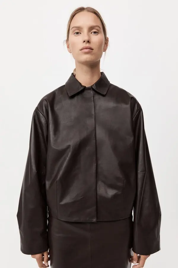 ST. AGNI Cocoon Leather Jacket - Chocolate