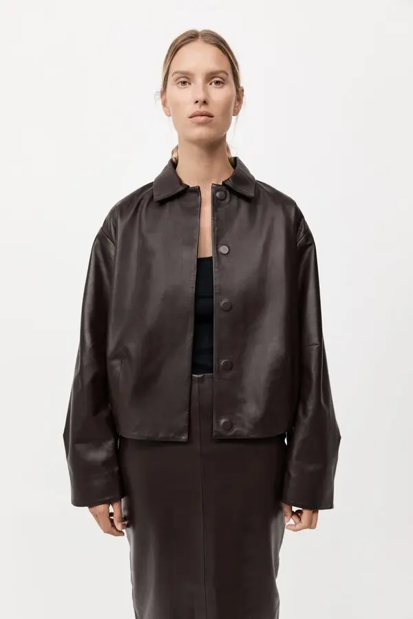 ST. AGNI Cocoon Leather Jacket - Chocolate