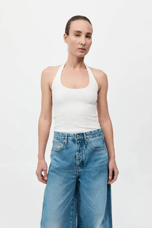 ST. AGNI Ribbed Halter Knit Top - White