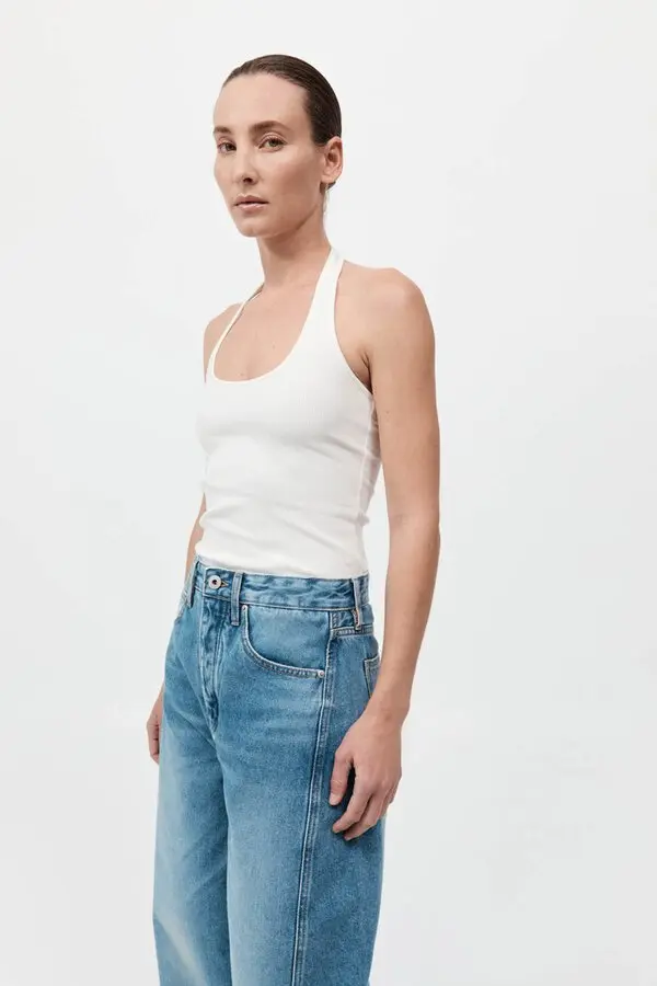 ST. AGNI Ribbed Halter Knit Top - White