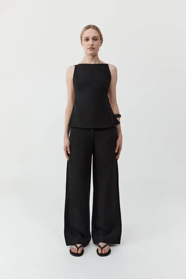 ST. AGNI Wide Waistband Tailored Trousers - Black