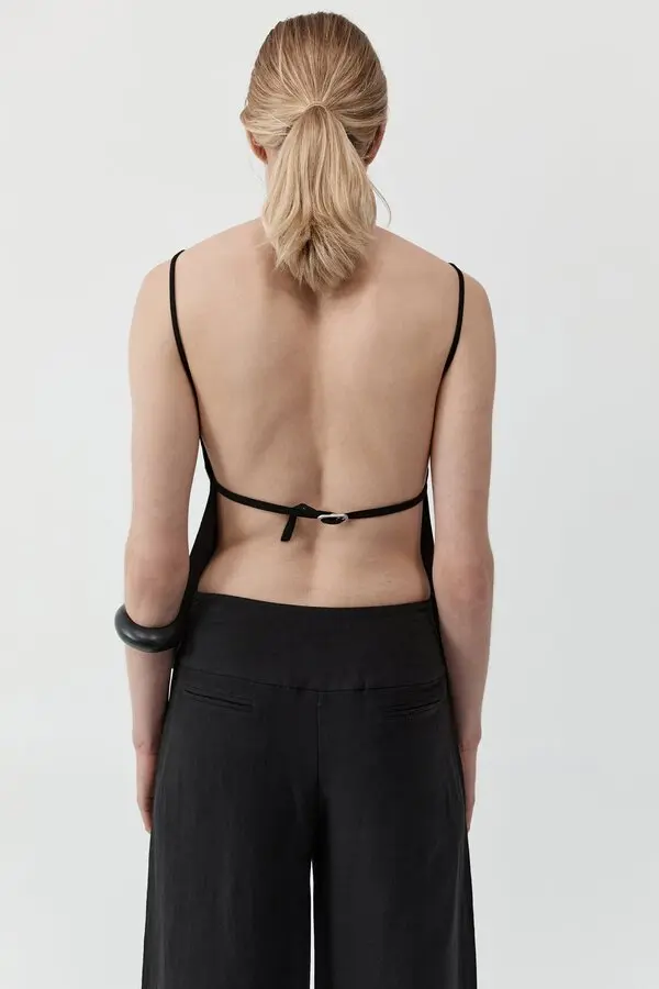 ST. AGNI Wide Waistband Tailored Trousers - Black