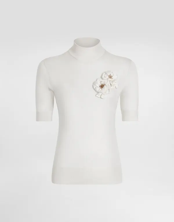 Dolce & Gabbana Silk Pullover With Flower Brooch - White