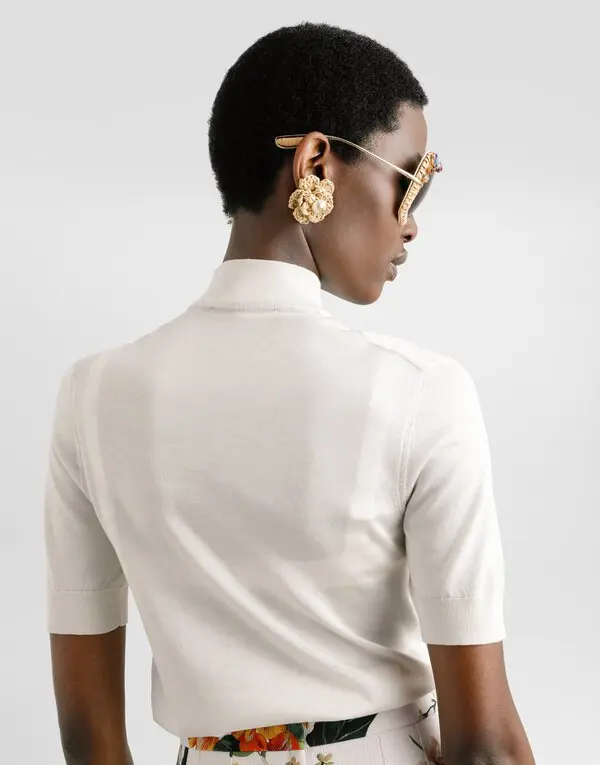 Dolce & Gabbana Silk Pullover With Flower Brooch - White