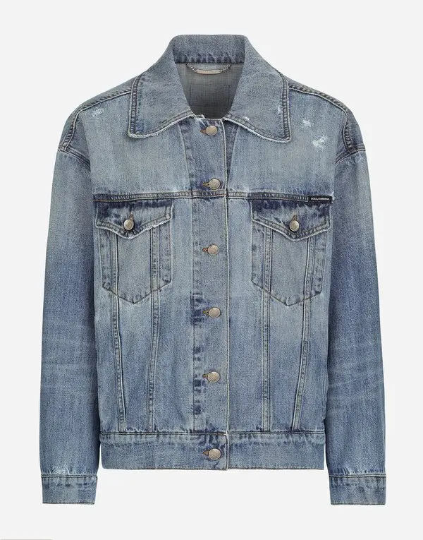 Dolce & Gabbana Denim Jacket With Branded Plate - Blue