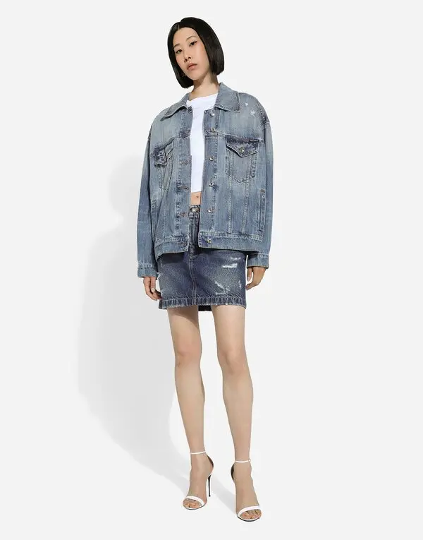 Dolce & Gabbana Denim Jacket With Branded Plate - Blue