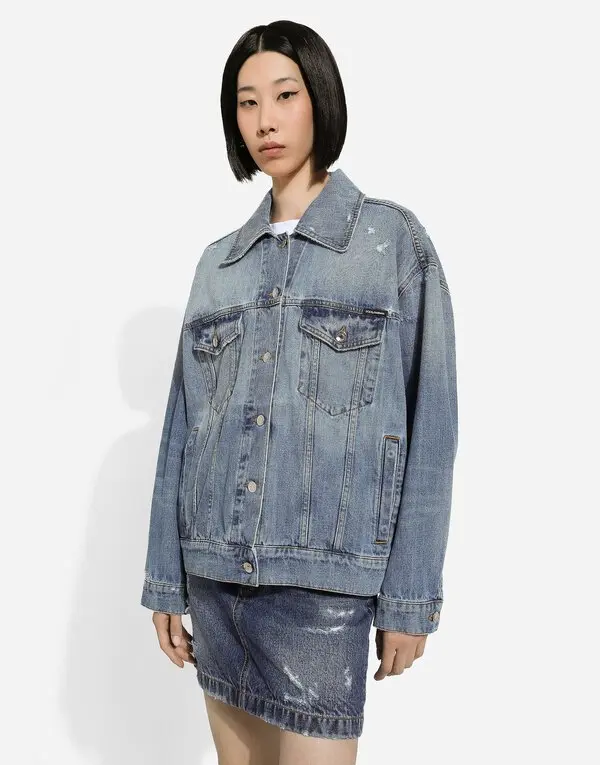 Dolce & Gabbana Denim Jacket With Branded Plate - Blue