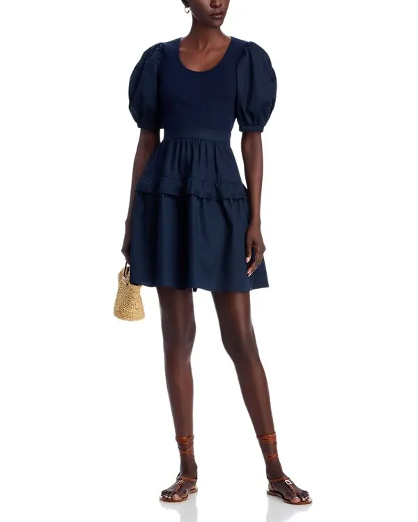 SINGLE THREAD Puffed Sleeve Dress - Navy