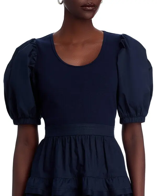 SINGLE THREAD Puffed Sleeve Dress - Navy